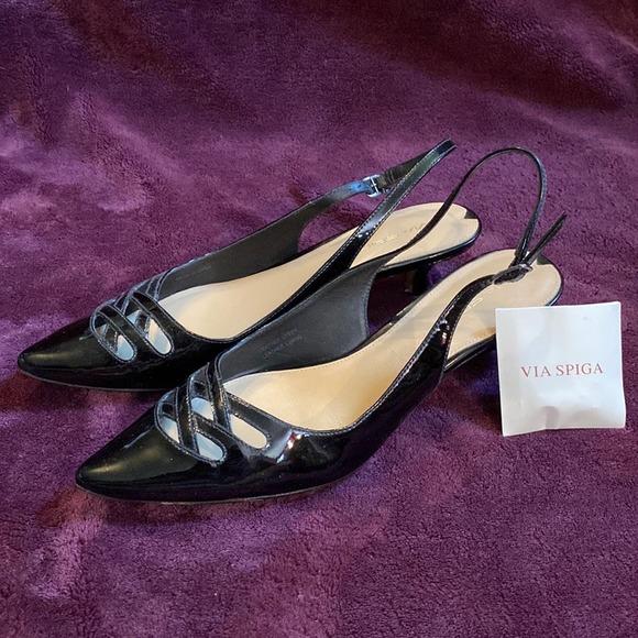 Via Spiga | Shoes | Via Spiga Black Patent Leather Pointed Toe Slingback Heels | Poshmark